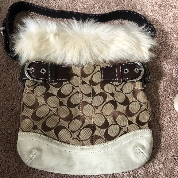 Bags | Coach Signature C Faux Fur Trim Handbag | Poshmark